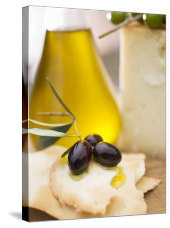 'Black Olives, Crackers, Olive Oil and Parmesan' Photographic Print ...