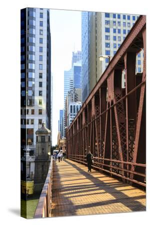 'Pedestrians Crossing a Bridge over the Chicago River, Chicago ...
