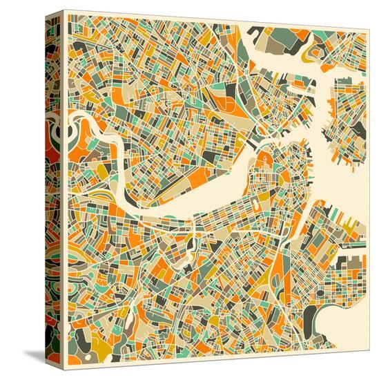 Boston Map Stretched Canvas Print by Jazzberry Blue at Art.com