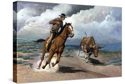 'Roping Longhorns' Stretched Canvas Print - Keith Freeman | Art.com