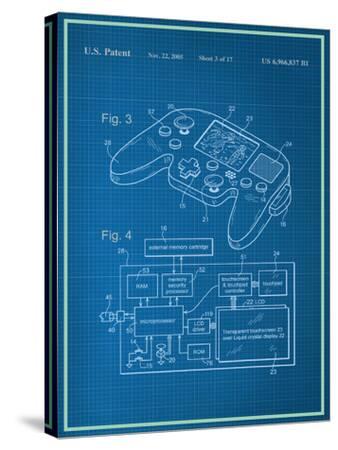 'Video Game Controller Blueprint' Stretched Canvas Print | Art.com