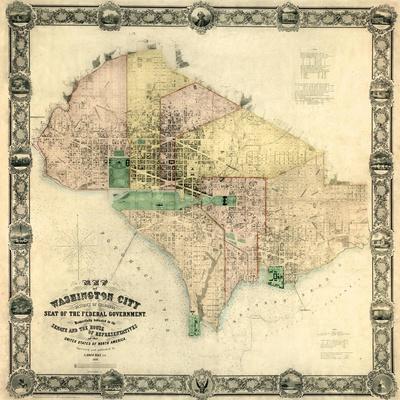 '1857, Washington D.C. Wall Map, District of Columbia, United States ...