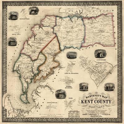 '1860, Kent County Wall Map, Maryland, United States' Giclee Print ...
