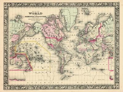 '1864, World, World Map' Giclee Print | Art.com