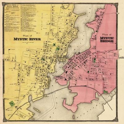 1868, Mystic River Map, Mystic Bridge Map, Connecticut, United States ...