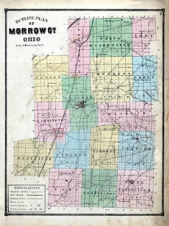 '1871, Morrow County Outline Map, Ohio, United States' Giclee Print ...