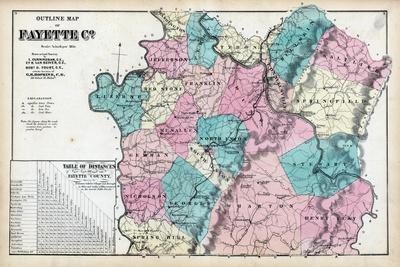 '1872, Fayette County Outline Map, Pennsylvania, United States' Giclee ...