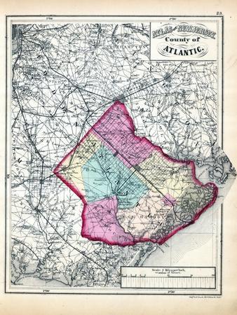 '1873, Atlantic County Map, New Jersey, United States' Giclee Print ...