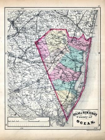 '1873, Ocean County Map, New Jersey, United States' Giclee Print | Art.com