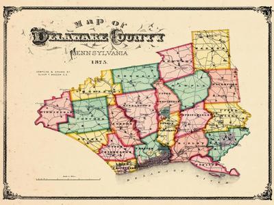 '1875, Delaware County Map, Pennsylvania, United States' Giclee Print ...