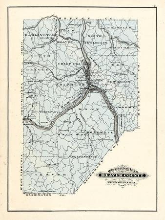 '1876, Beaver County Map, Pennsylvania, United States' Giclee Print ...