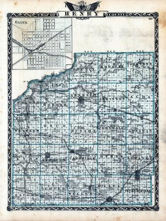 '1876, Henry County Map, Galva, Illinois, United States' Giclee Print ...