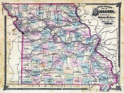 '1876, Missouri Railroad Map, Missouri, United States' Giclee Print ...