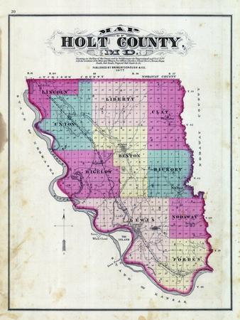 '1877, Holt County Outline Map, Missouri, United States' Giclee Print ...