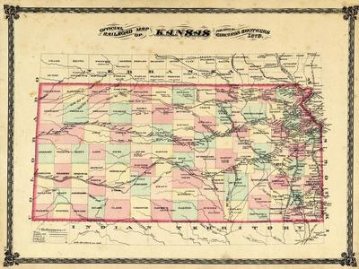 '1879, Railroad Map, Kansas, StateUnited States' Giclee Print | Art.com