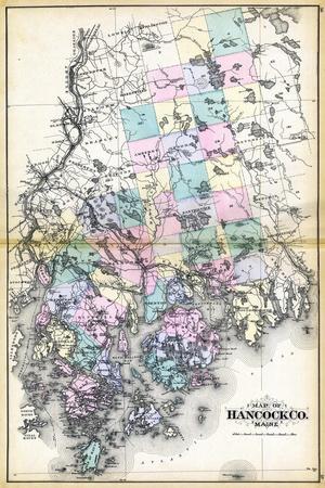 '1884, Hancock County Map, Maine, United States' Giclee Print | Art.com