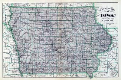 '1887, Iowa Rail Road Sectional Map, Iowa, United States' Giclee Print ...