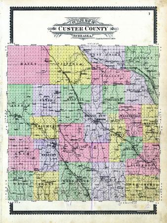 '1904, Custer County Outline Map, Nebraska, United States' Giclee Print ...