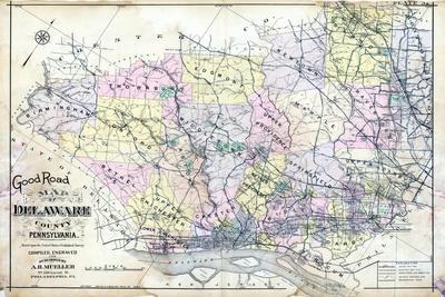 '1910, Delaware County Road MAp, Pennsylvania, United States' Giclee ...