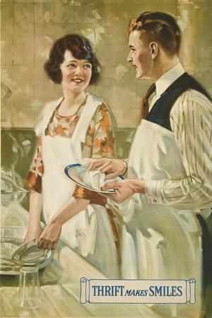 1920s American Banking Poster Thrift Makes Smiles Giclee Print | Art.com