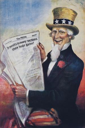 '1920s American Banking Poster, Uncle Sam Deposits Show Huge Gains ...