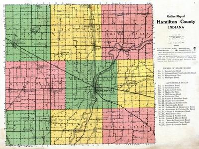 '1922, Hamilton County Outline Map, Indiana, United States' Giclee ...