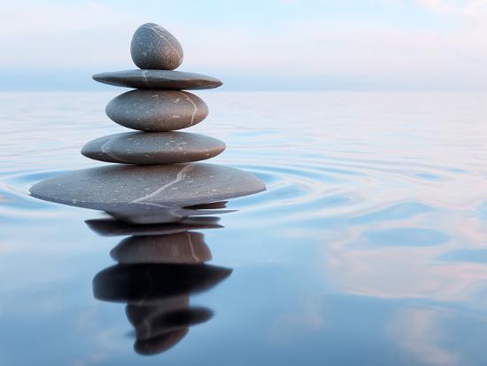 3D Rendering of Zen Stones in Water with Reflection - Peace Balance ...