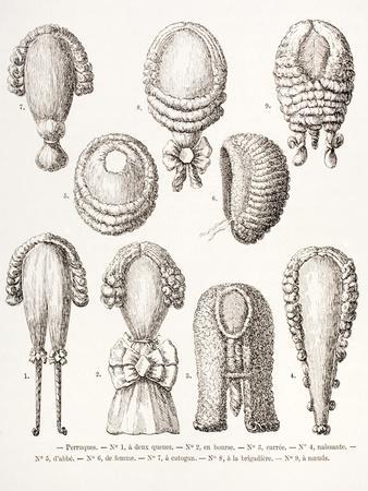 A Collection of Men's and Women's 18th Century Wigs, 1875 Giclee Print ...