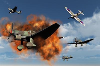 'A Royal Air Force Supermarine Spitfire Attacking German Stuka Dive ...