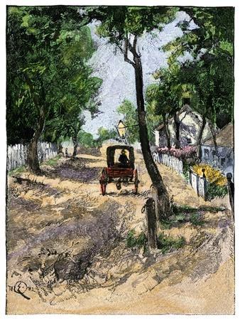 A Village Street in Massachusetts, circa 1880. 19Th Century Lithography ...