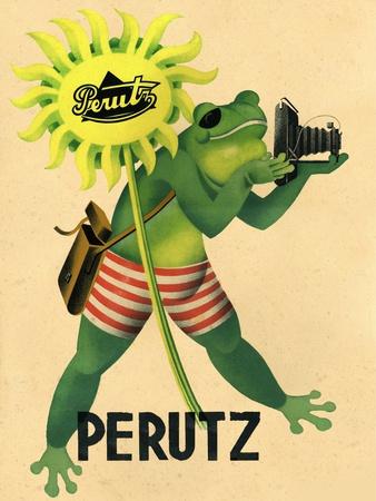 advertising, advertising sign for Perutz photographic film, frog is ...