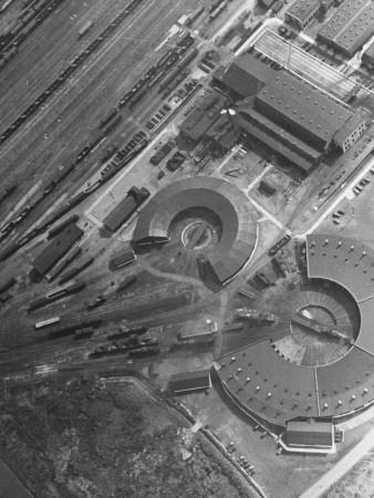 'Aerial View of Railroad Round Houses' Photographic Print | Art.com