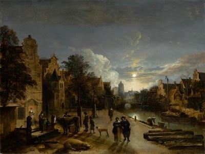 'Canal Scene in Moonlight, circa 1660S (Oil on Canvas)' Giclee Print ...