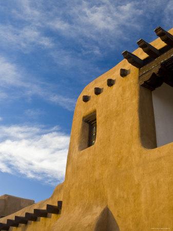 'USA, New Mexico, Sant Fe, Adobe structure with protruding vigas and ...