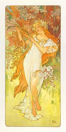 'Spring' Premium Giclee Print - Alphonse Mucha | Art.com