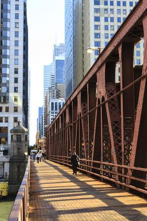 'Pedestrians Crossing a Bridge over the Chicago River, Chicago ...