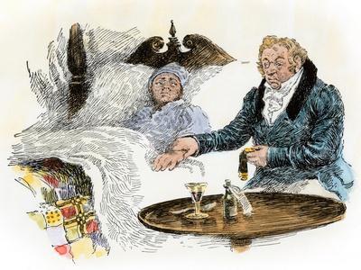 'American Colonial Doctor Taking the Hen of a Sick Person Lying in Bed ...