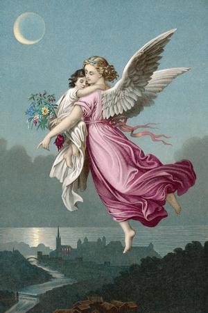 'An Angel Flies Through the Night Sky Carrying a Child' Giclee Print ...