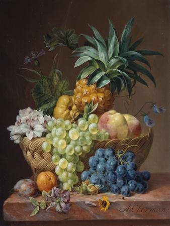 Still Life with a Pineapple, Grapes, Peaches, a Plum, a Tangerine and ...