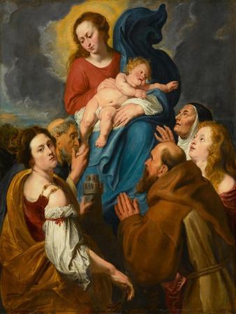 Madonna and Child with Five Saints, circa 1627-1630 (Oil on Cradled Oak ...