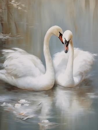 'Kissing Swans' Art Print - Arlington Prints | Art.com