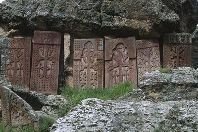 'Armenia, Geghard Monastery, Row of Khachkars, Carved Tombstones ...
