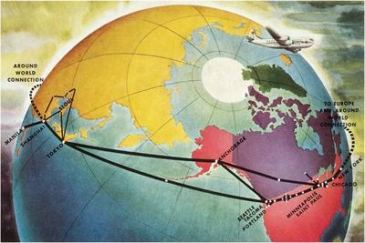 'Around World Connection, Plane and Globe' Art Print | Art.com