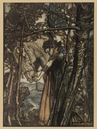 'Brunnhilde and Horse' Photographic Print - Arthur Rackham | Art.com