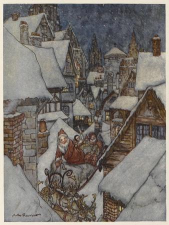 'Father Christmas in His Sleigh' Art Print - Arthur Rackham | Art.com