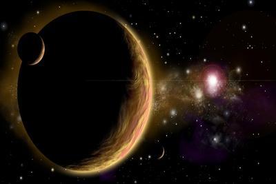 'Artist's Depiction of an Orange and Cloudy World with Two Moons' Art ...