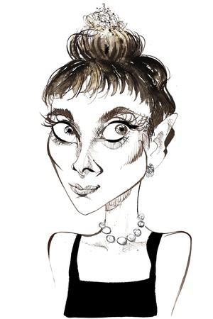 'Audrey Hepburn (1929-1993) Belgian-Born Actress, Colour Caricature as ...