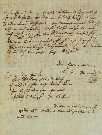 'Autograph Letter Signed by Wolfgang Amadeus Mozart (1756-1791) and ...