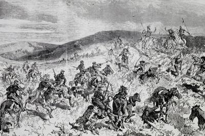 Battle Between Soldiers and Indians, Etching, Indian Wars, United ...