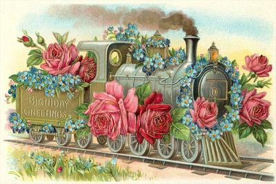 'Birthday Greetings, Rose Train' Art Print | Art.com